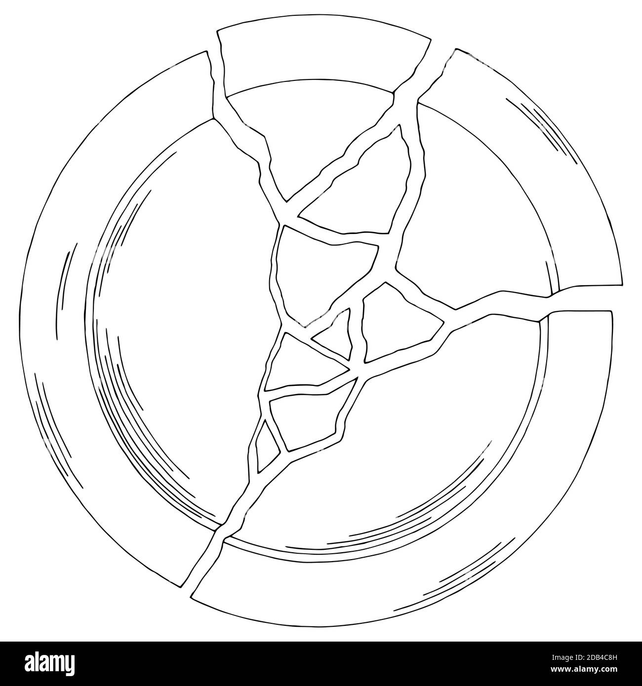 Broken plate graphic black white isolated sketch illustration vector ...