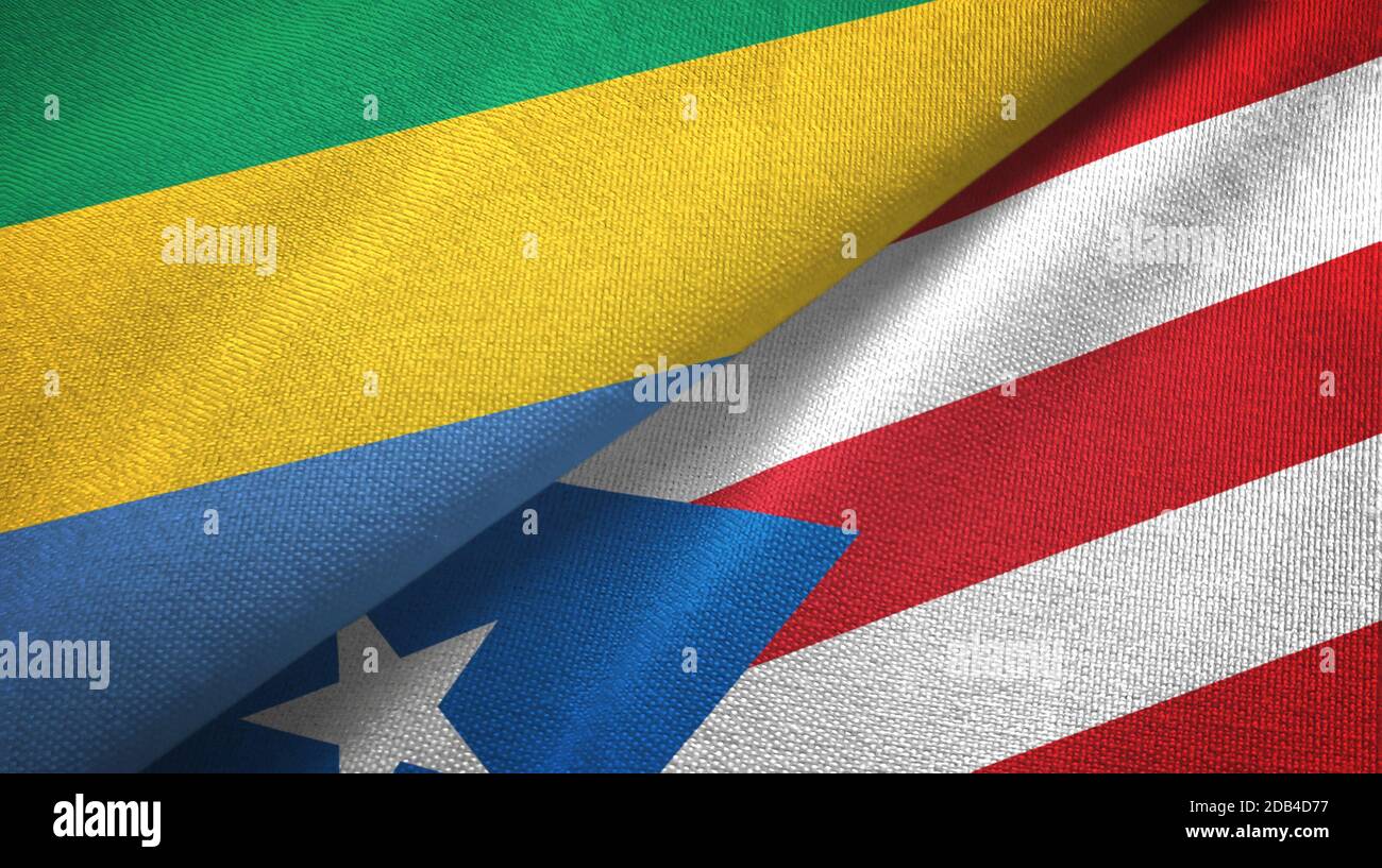 Gabon and Puerto Rico two flags textile cloth, fabric texture Stock ...