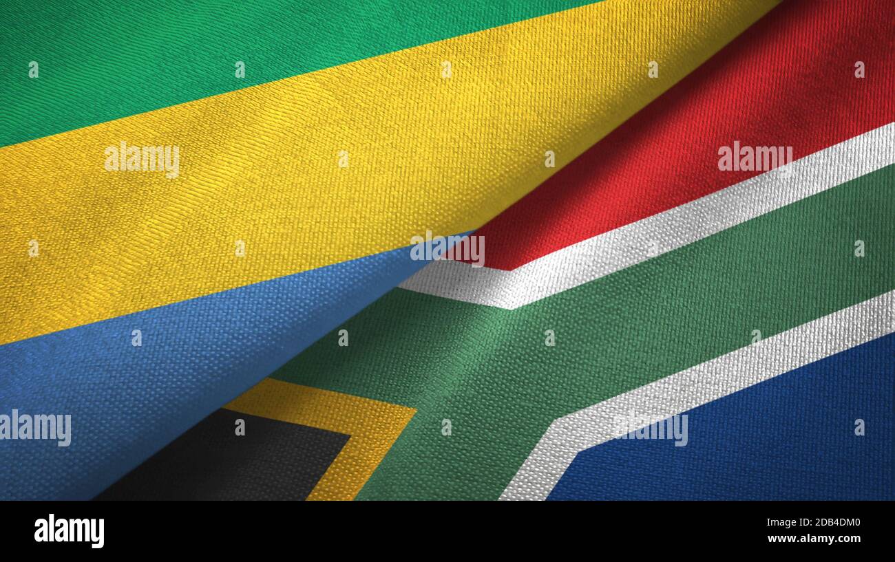Gabon and South Africa two flags textile cloth, fabric texture Stock ...