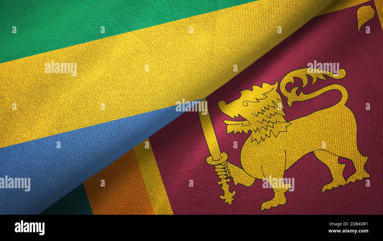 Gabon and Sri Lanka two flags textile cloth, fabric texture Stock Photo ...