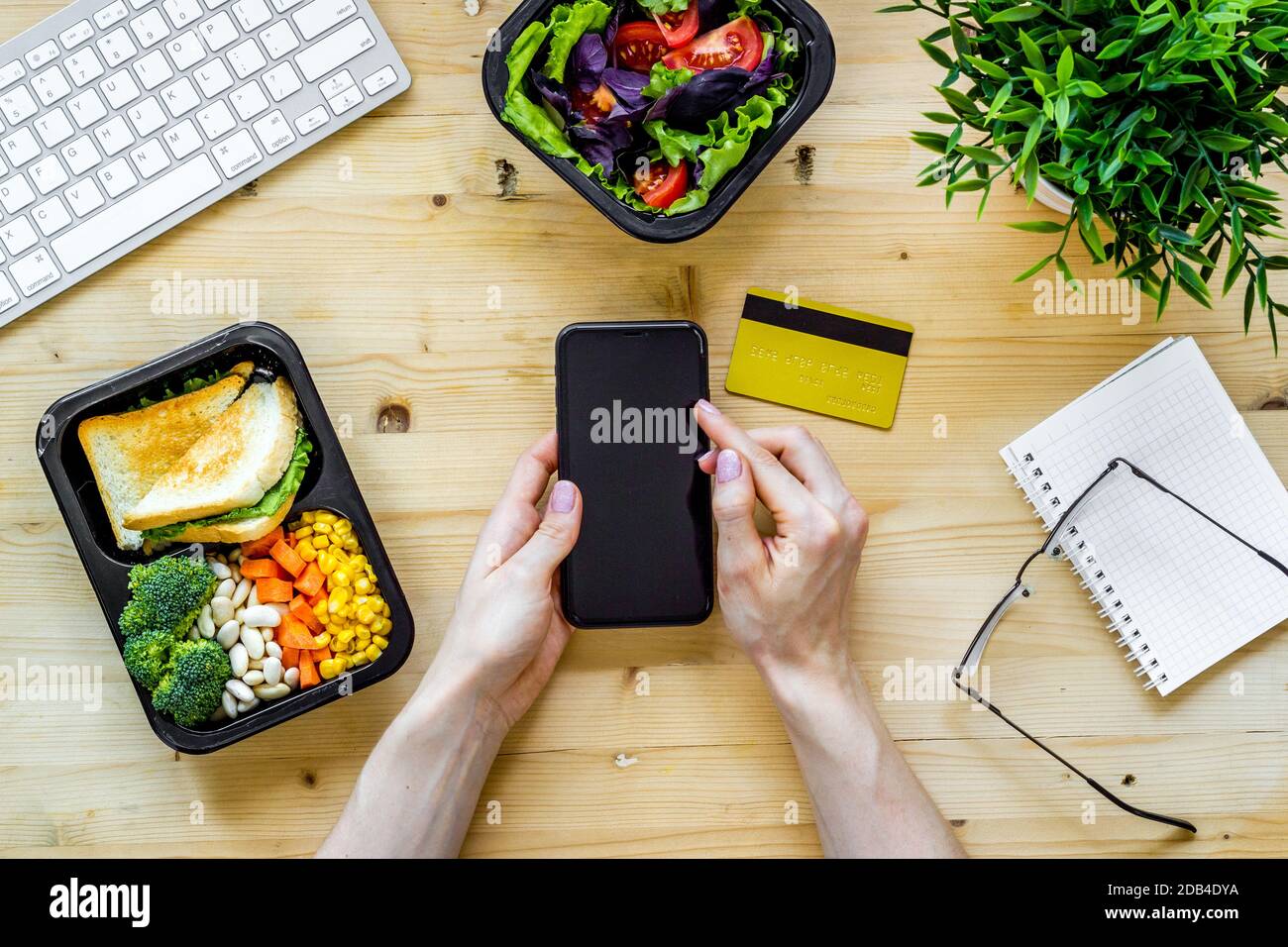 Food delivery online with mobile phone. Restaurant ordering Stock Photo ...