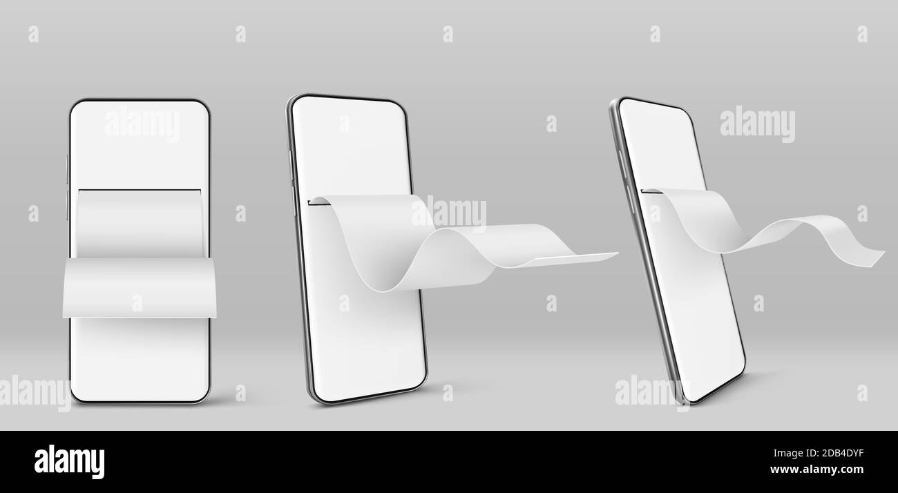 Mobile phone with paper financial bill in front and angle view. Concept ...