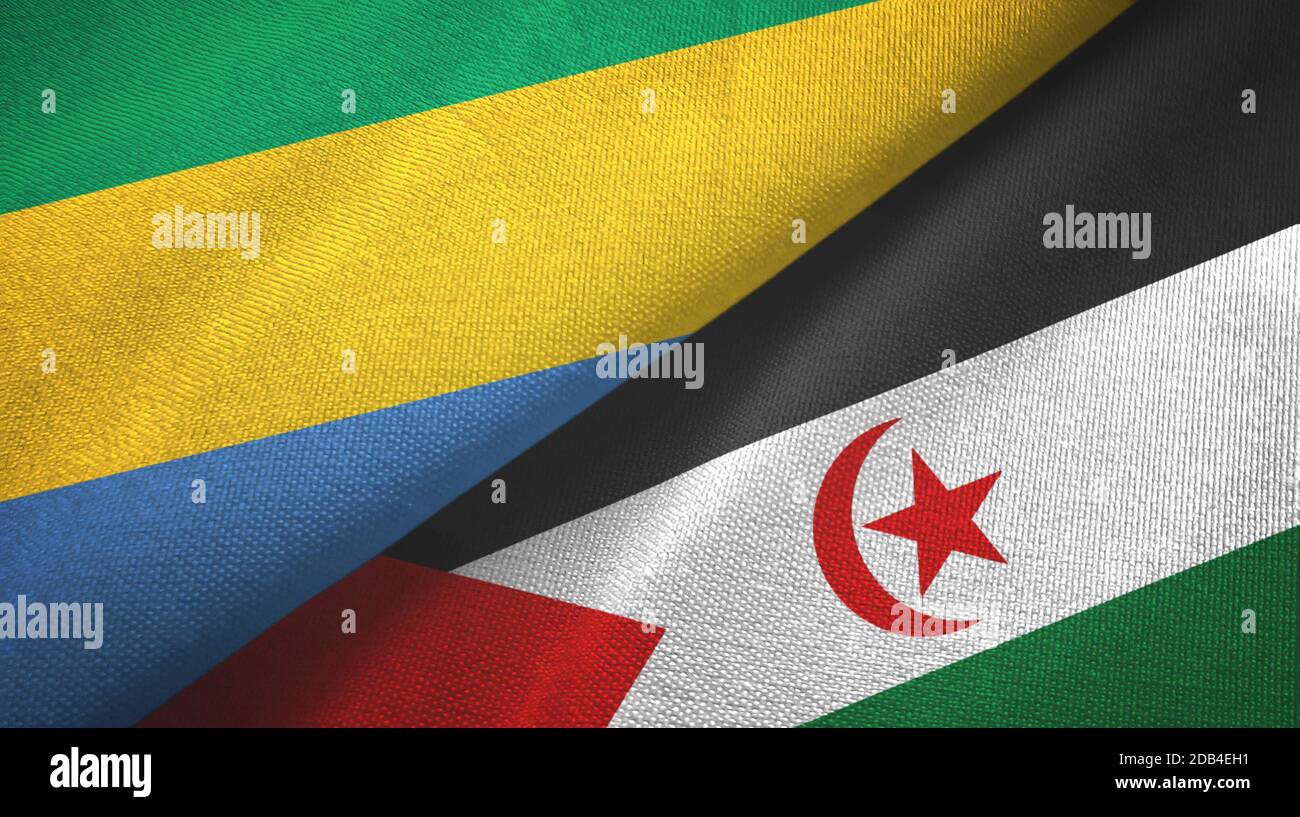 Gabon and Western Sahara two flags textile cloth, fabric texture Stock ...