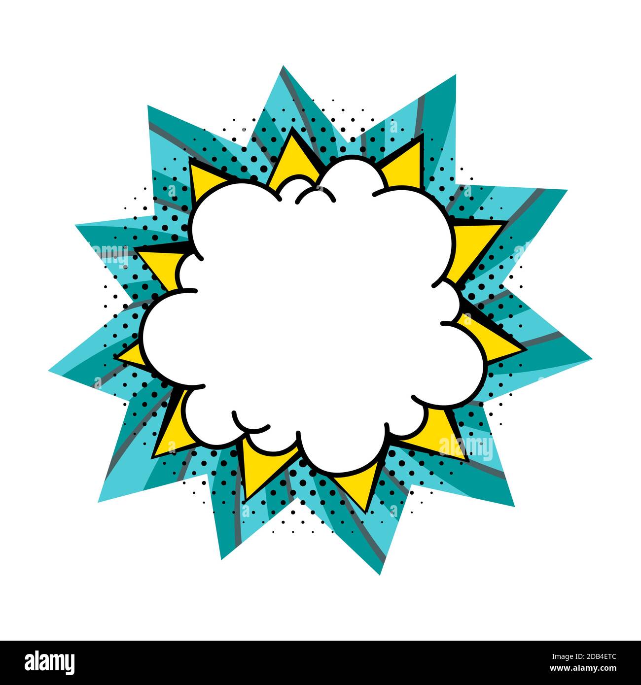 Comic boom balloon. Empty turquoise and yellow bang speech bubble in ...