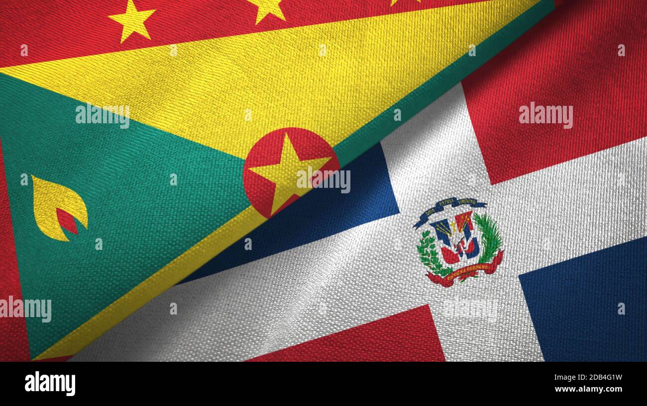 Grenada and Dominican Republic two flags textile cloth, fabric texture ...