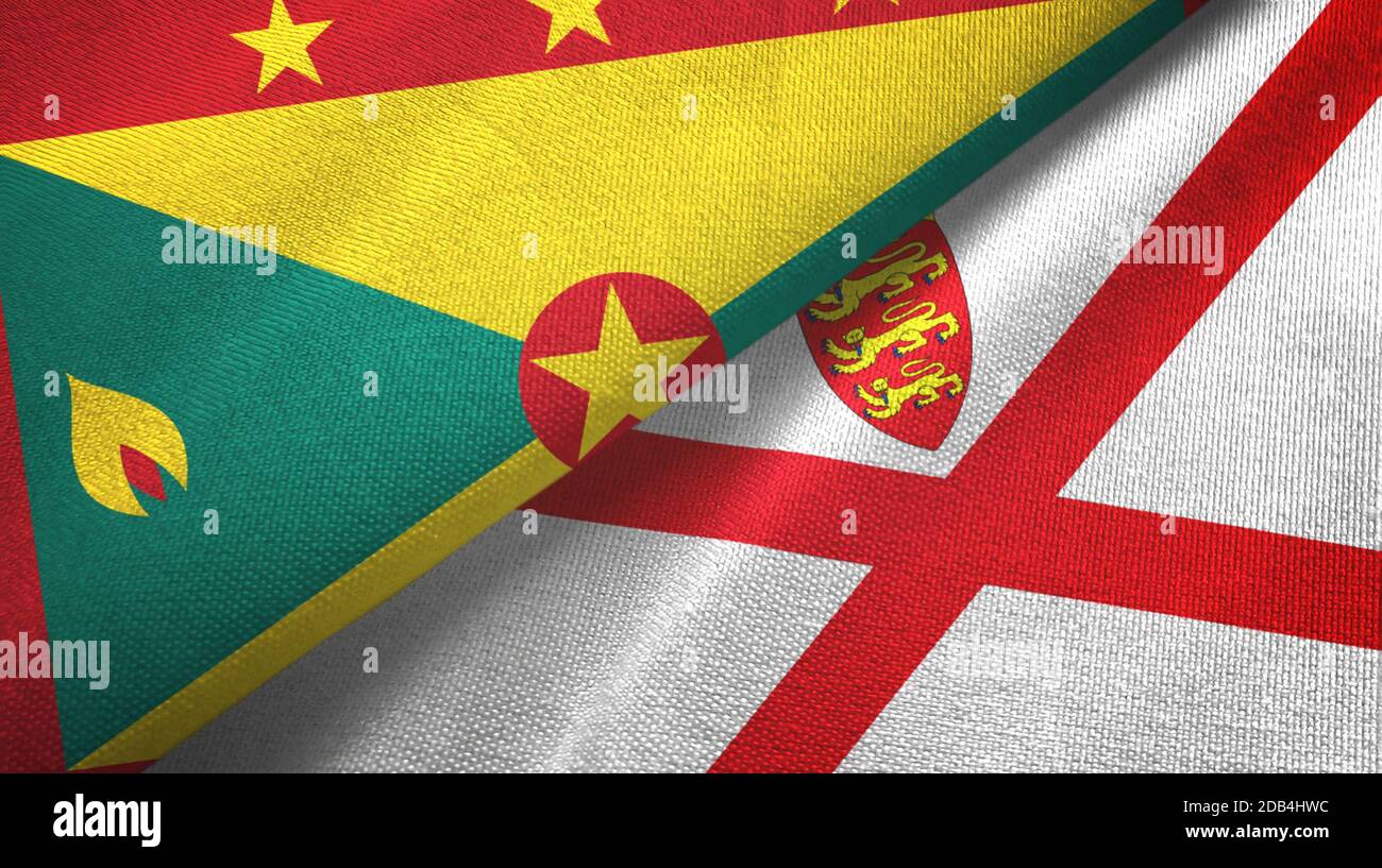 Grenada and Jersey two flags textile cloth, fabric texture Stock Photo ...