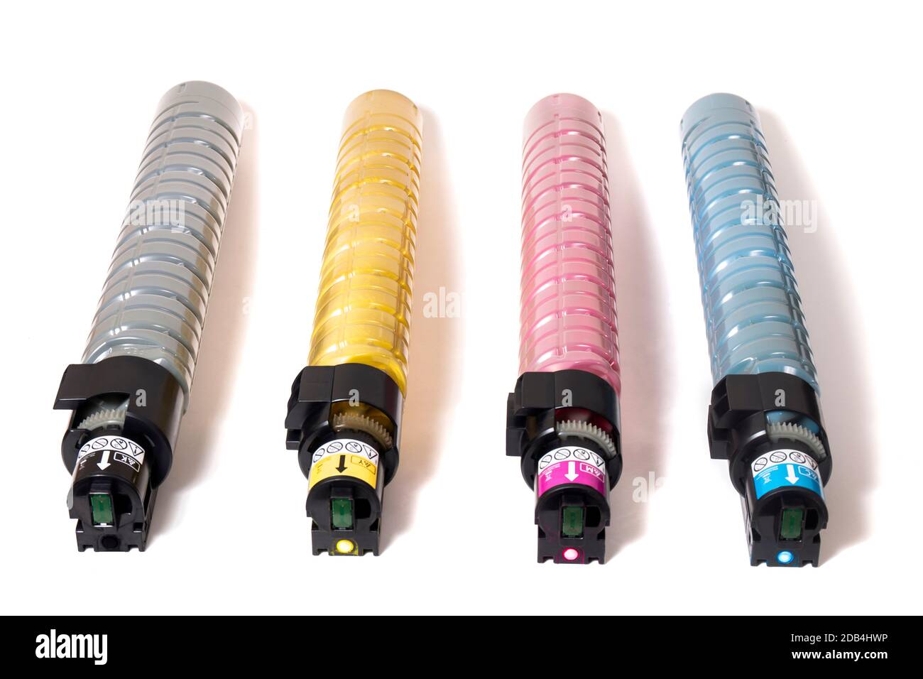 cartridges for laser printers aligned on a white background Stock Photo ...