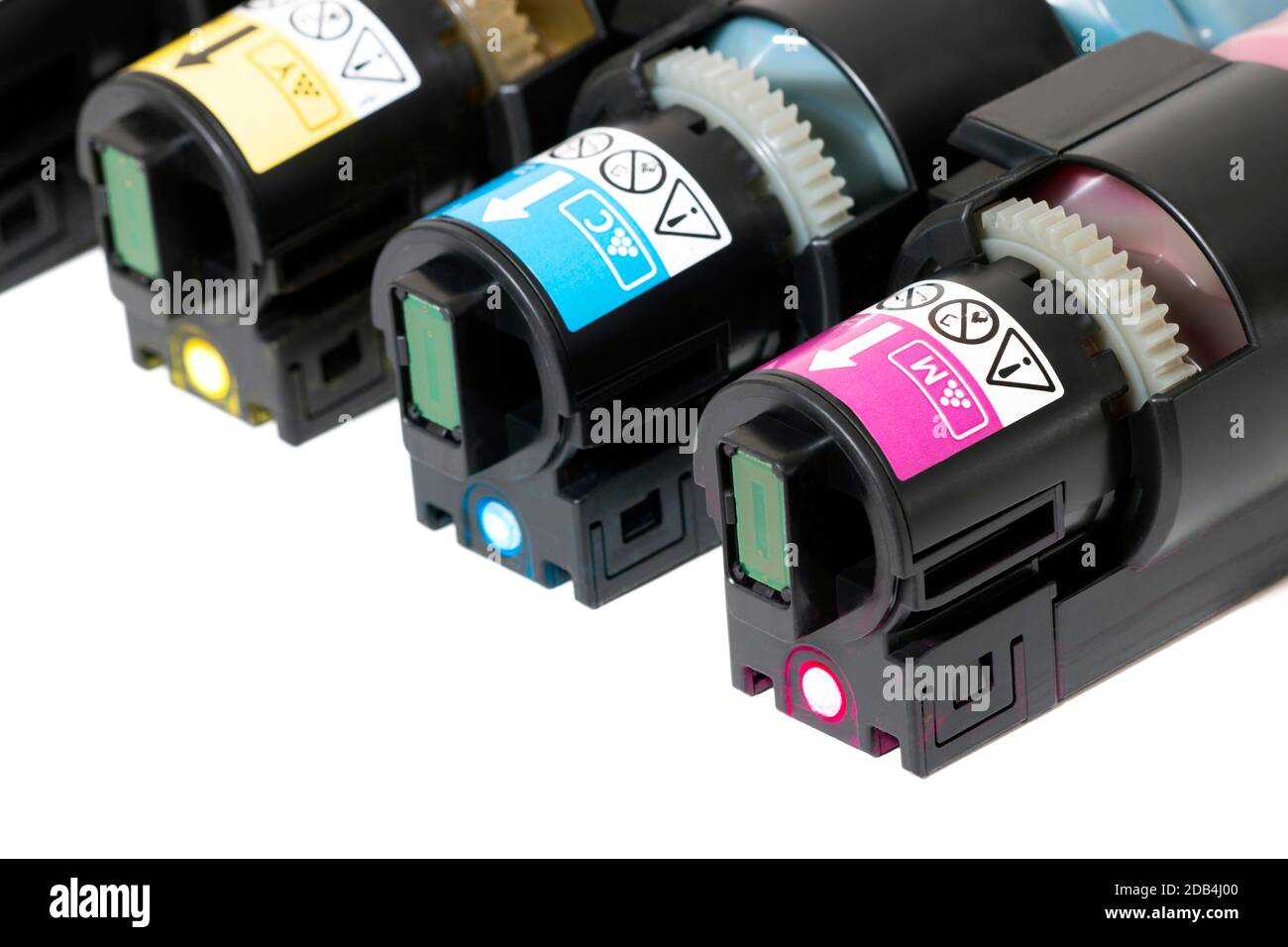 cartridges for laser printers aligned on a white background Stock Photo ...