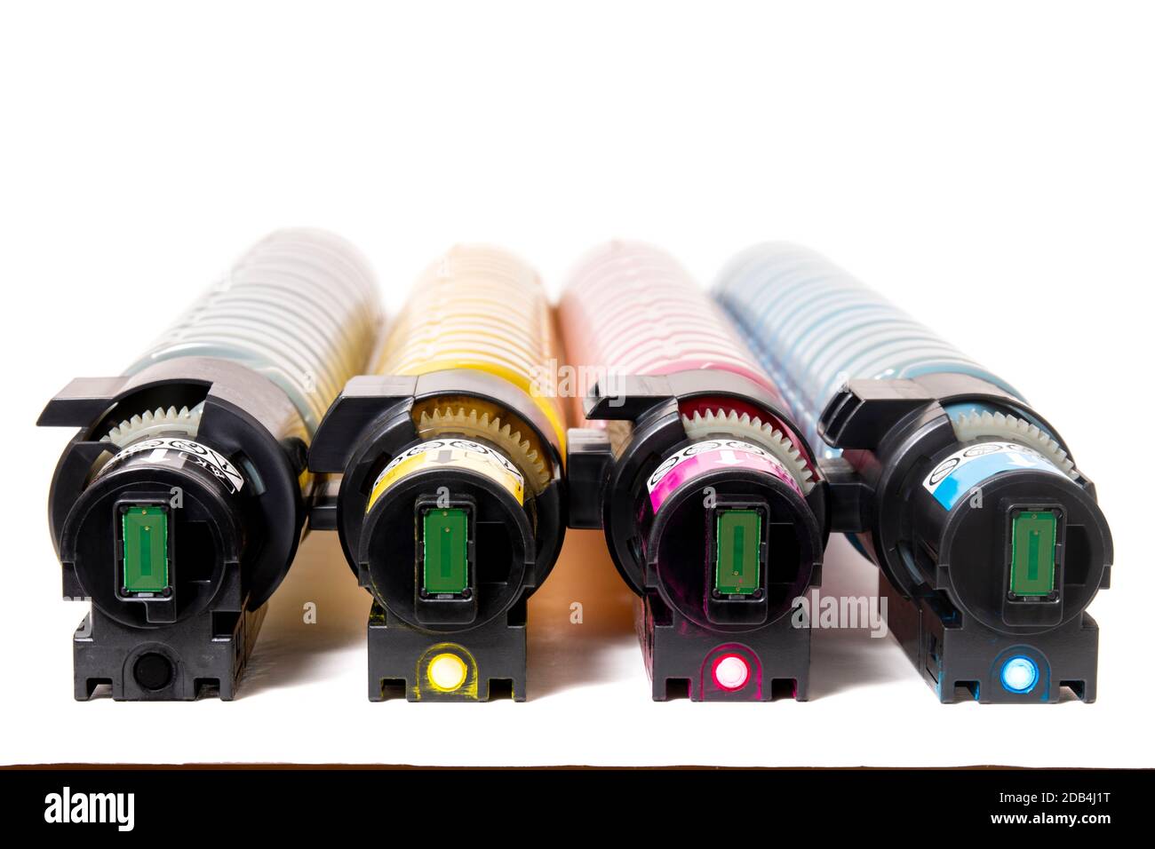 cartridges for laser printers aligned on a white background Stock Photo ...