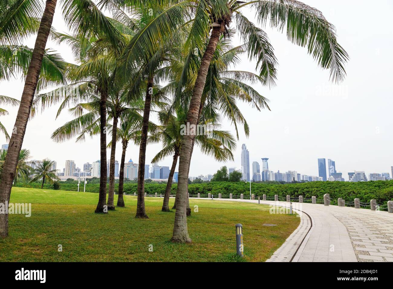 The promenade and park area in cloudy weather Shenzhen, China, Asia ...