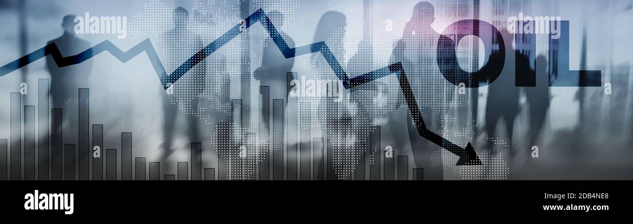 Crude oil market crash concept. Chart and down arrow Stock Photo - Alamy
