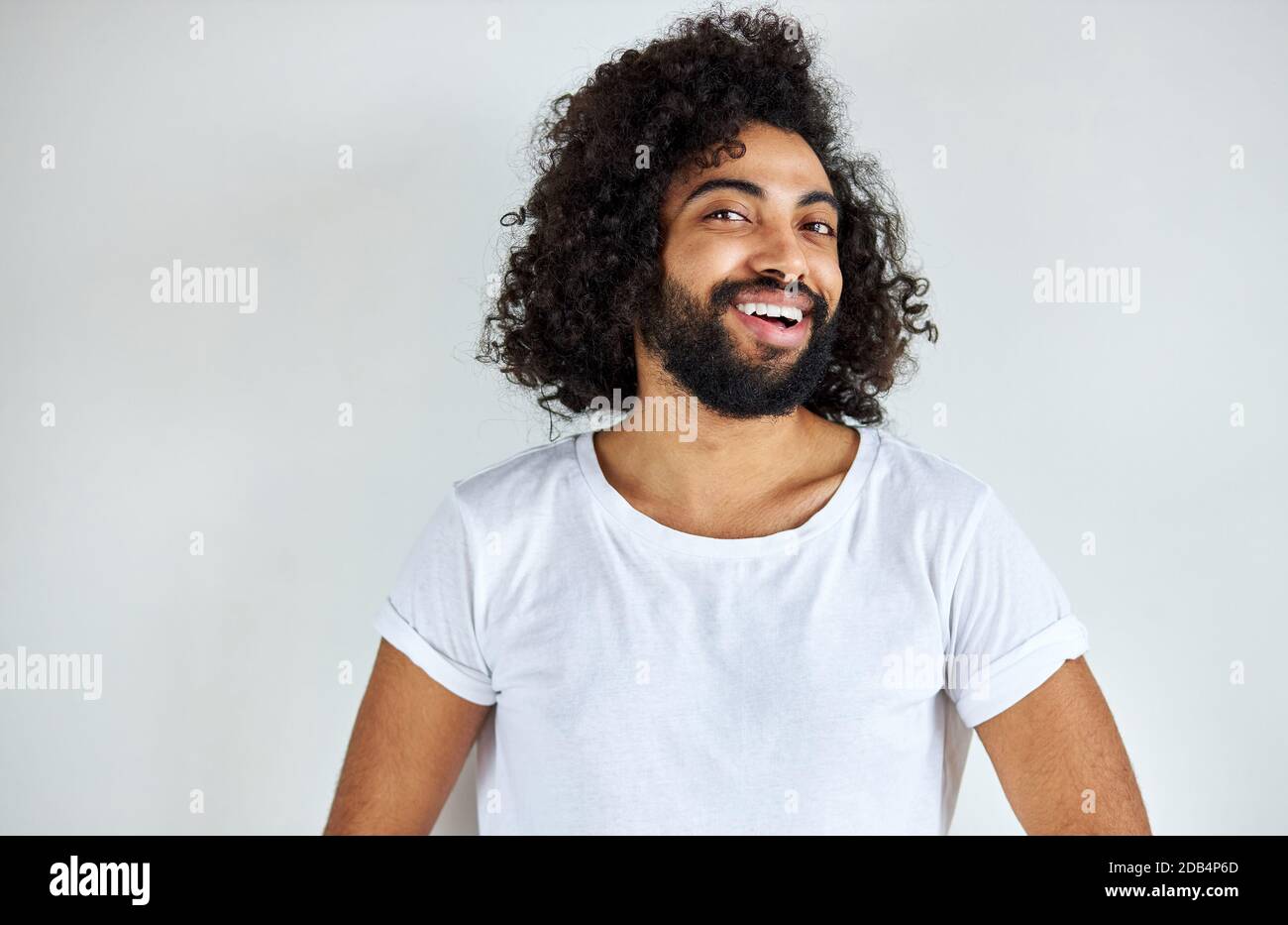 happy man cheerfully smiling isolated in studio with white background ...
