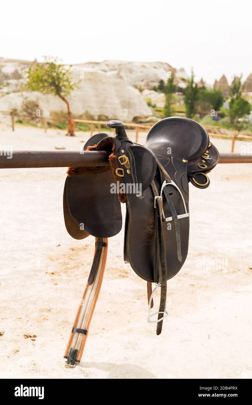 Rider horse saddle in the background mountains, Turkey Stock Photo - Alamy