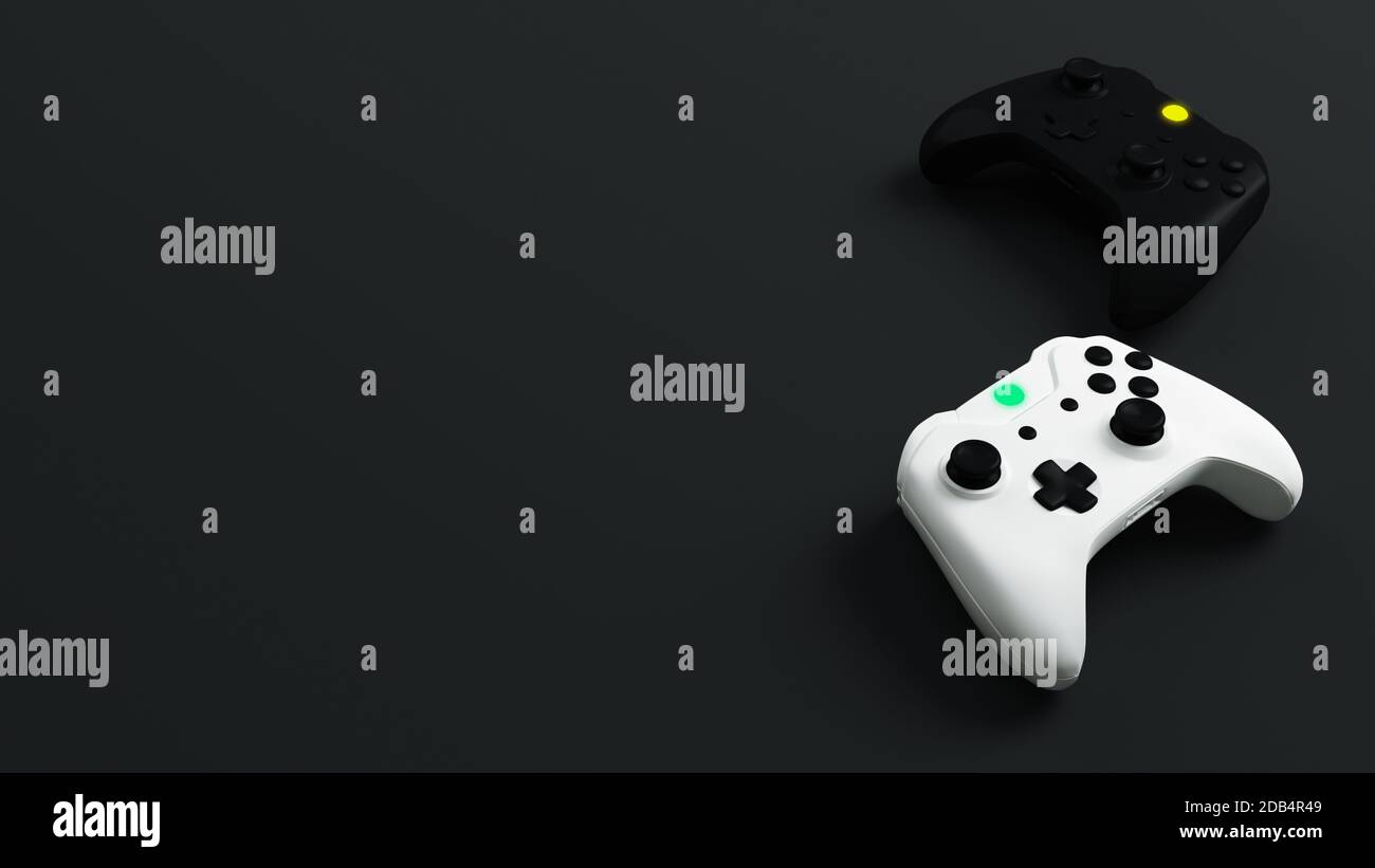 Game competition. White and black joystick with black background 3D ...