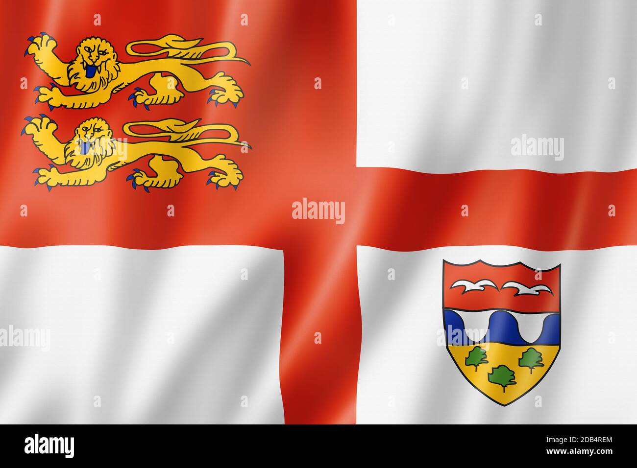 Brecqhou island flag, United Kingdom waving banner collection. 3D ...