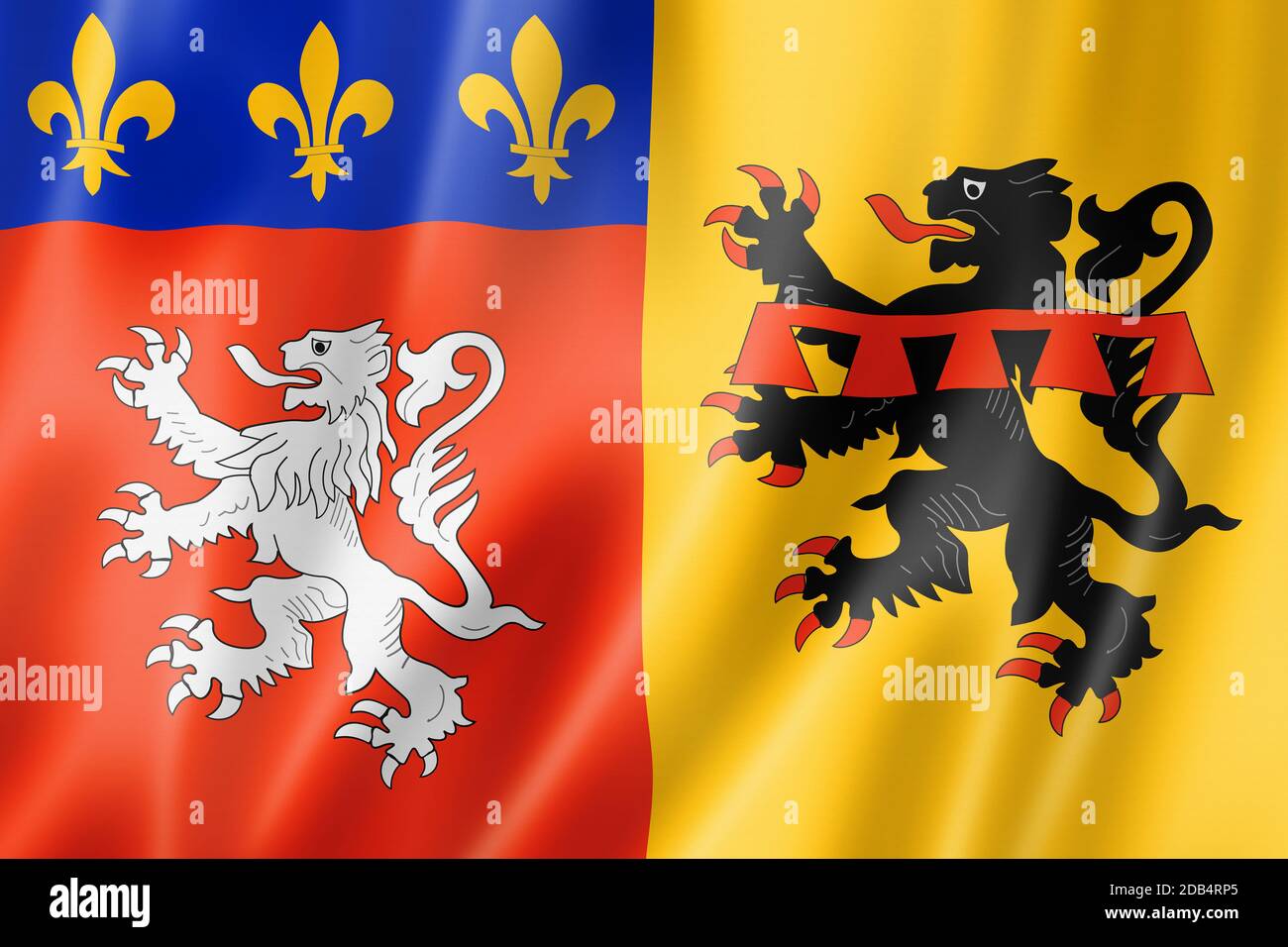 Rhone County flag, France waving banner collection. 3D illustration ...