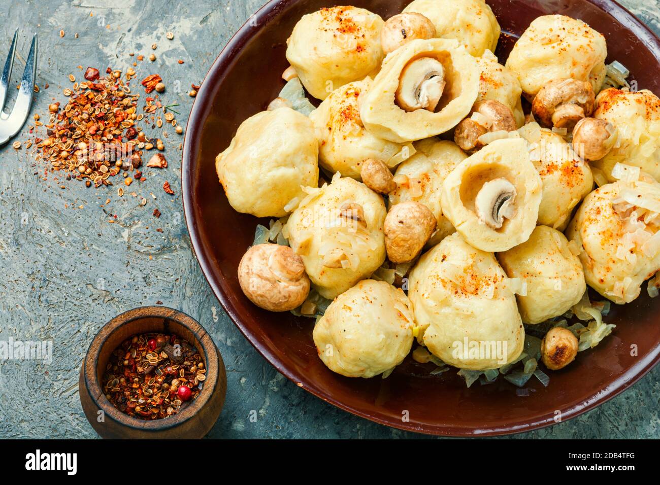 Tasty lazy homemade dumplings with mushroom filling Stock Photo - Alamy