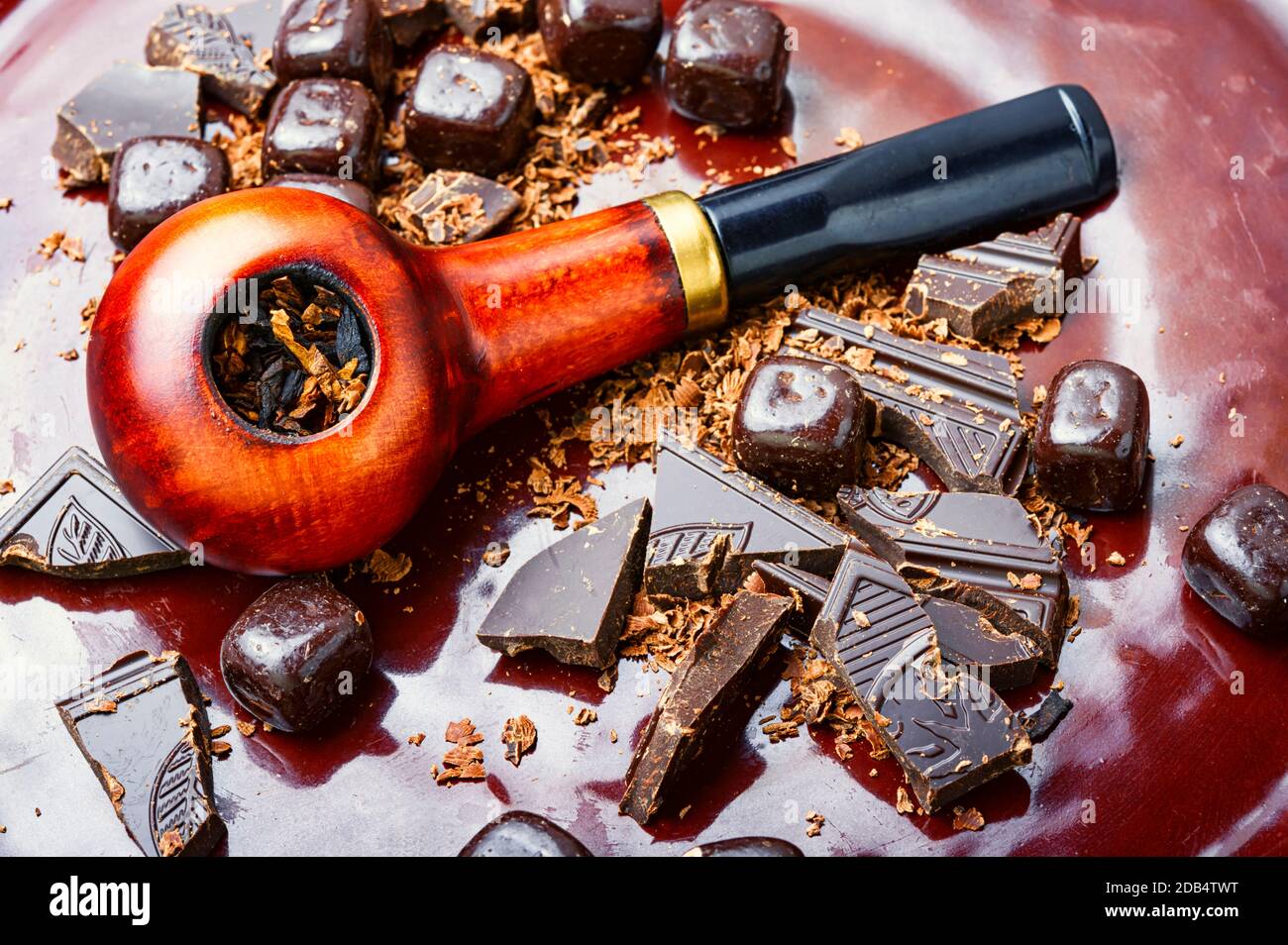 Chocolate flavored tobacco for smoking pipes.Tobacco pipe filled with ...