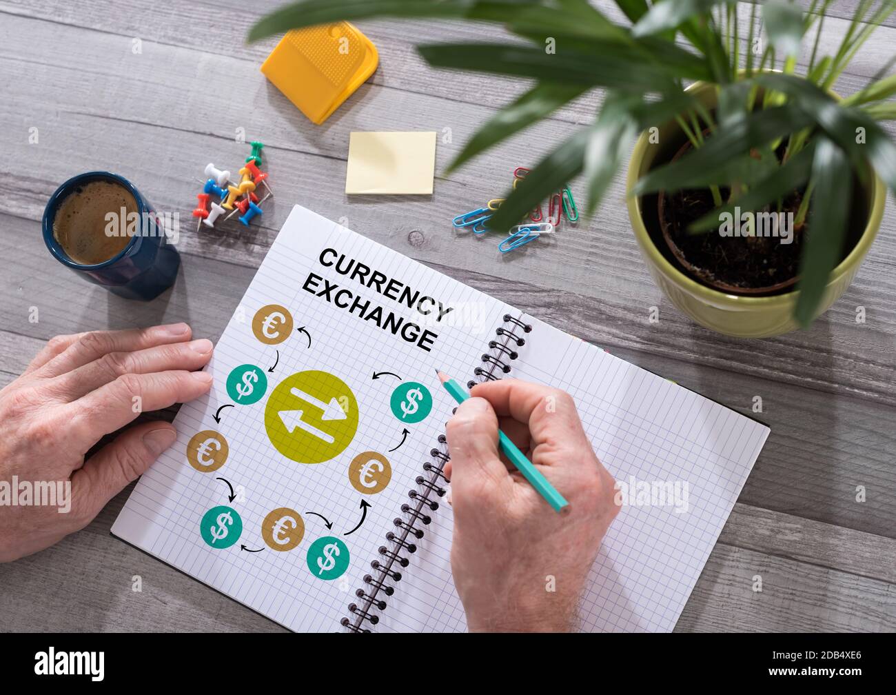 Currency exchange concept drawn on a notepad placed on a desk Stock ...