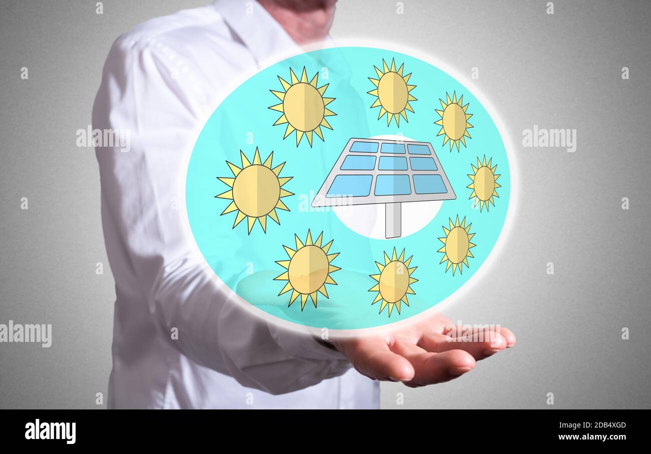 Clean energy concept levitating above a human hand Stock Photo - Alamy