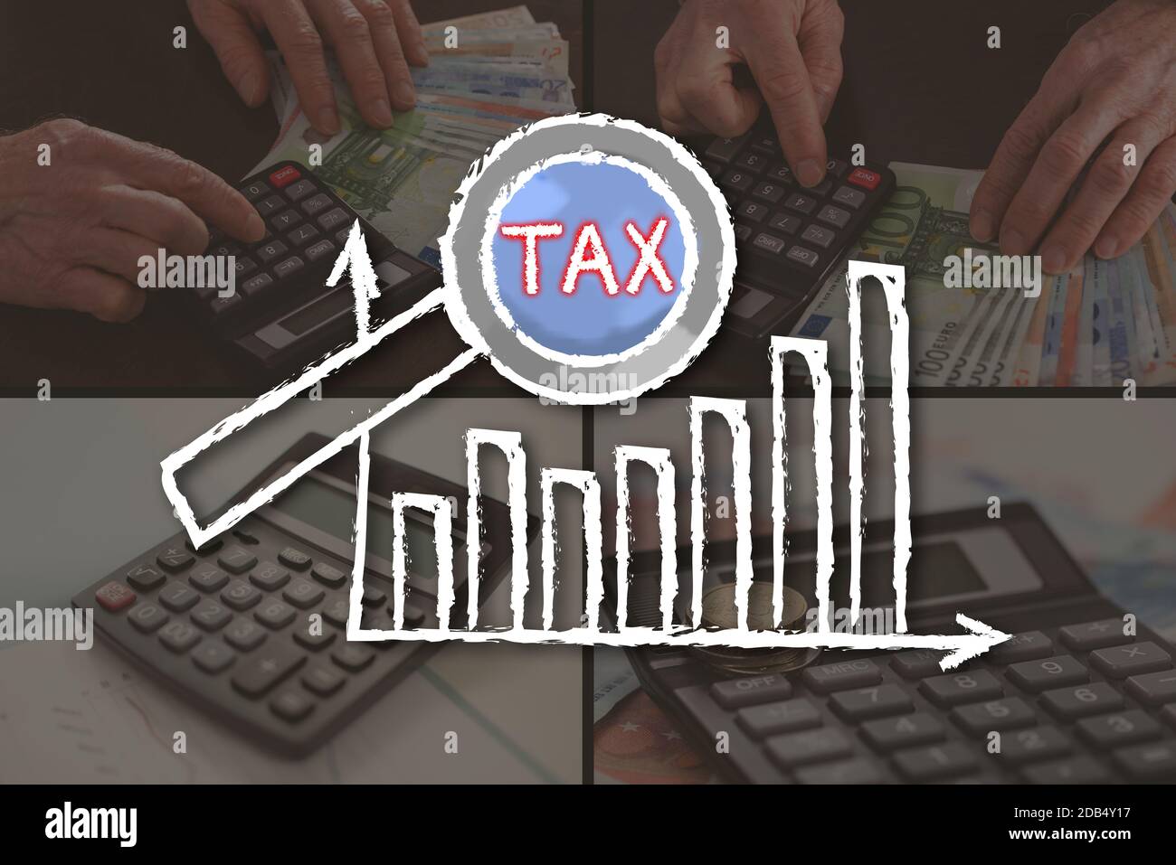 Tax analysis concept illustrated by pictures on background Stock Photo ...
