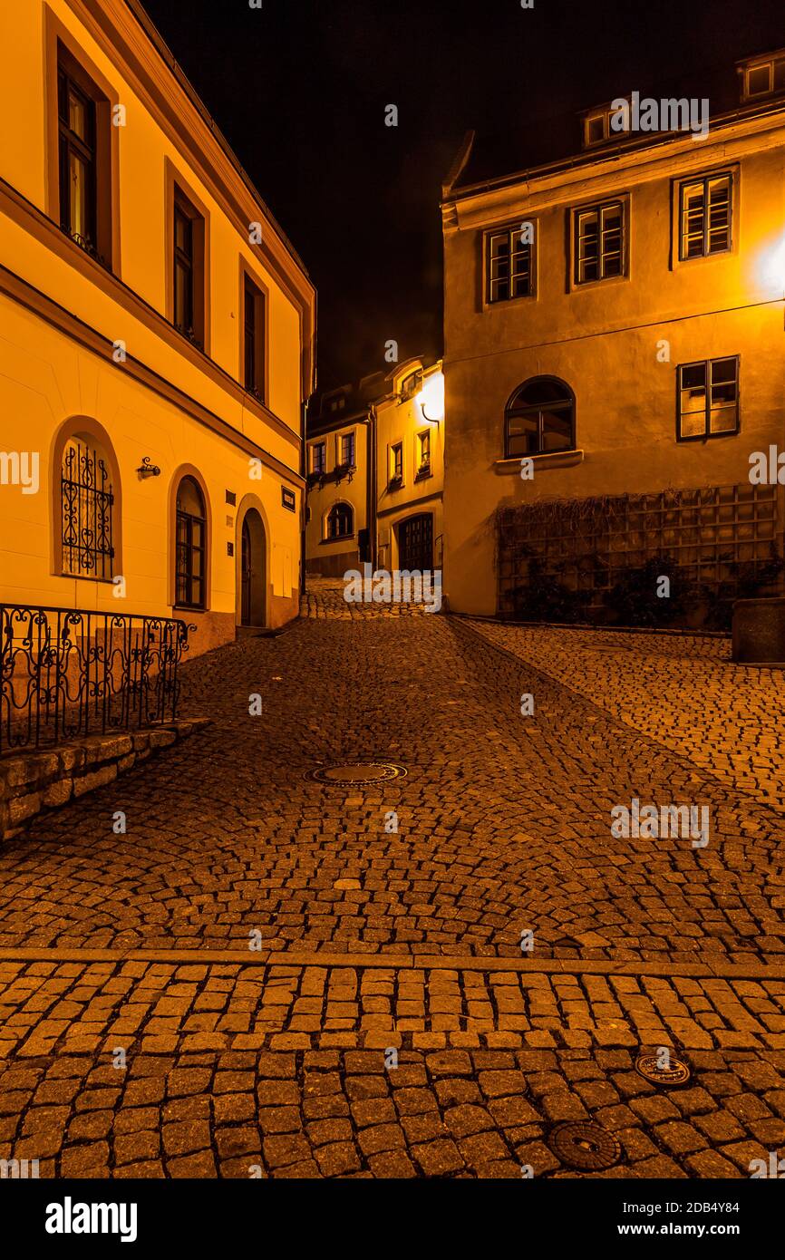 night view on a town Loket and Loket Castle (Hrad Loket, Burg Elbogen ...