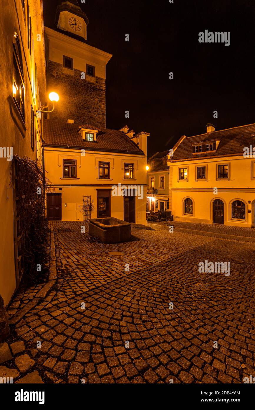 night view on a town Loket and Loket Castle (Hrad Loket, Burg Elbogen ...