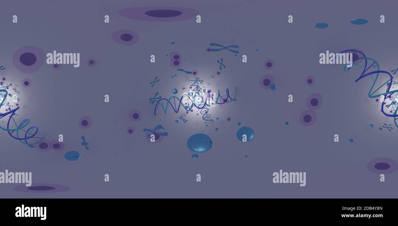 3d illustration of DNA deoxyribonucleic acid structure. Equirectangular ...
