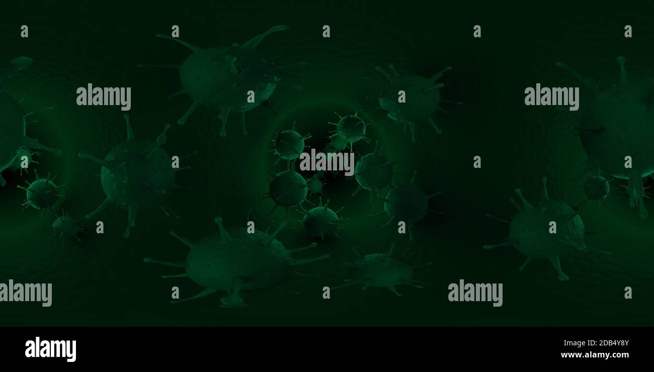 3d rendering Microscope virus- bacteria close up. Equirectangular 360 ...