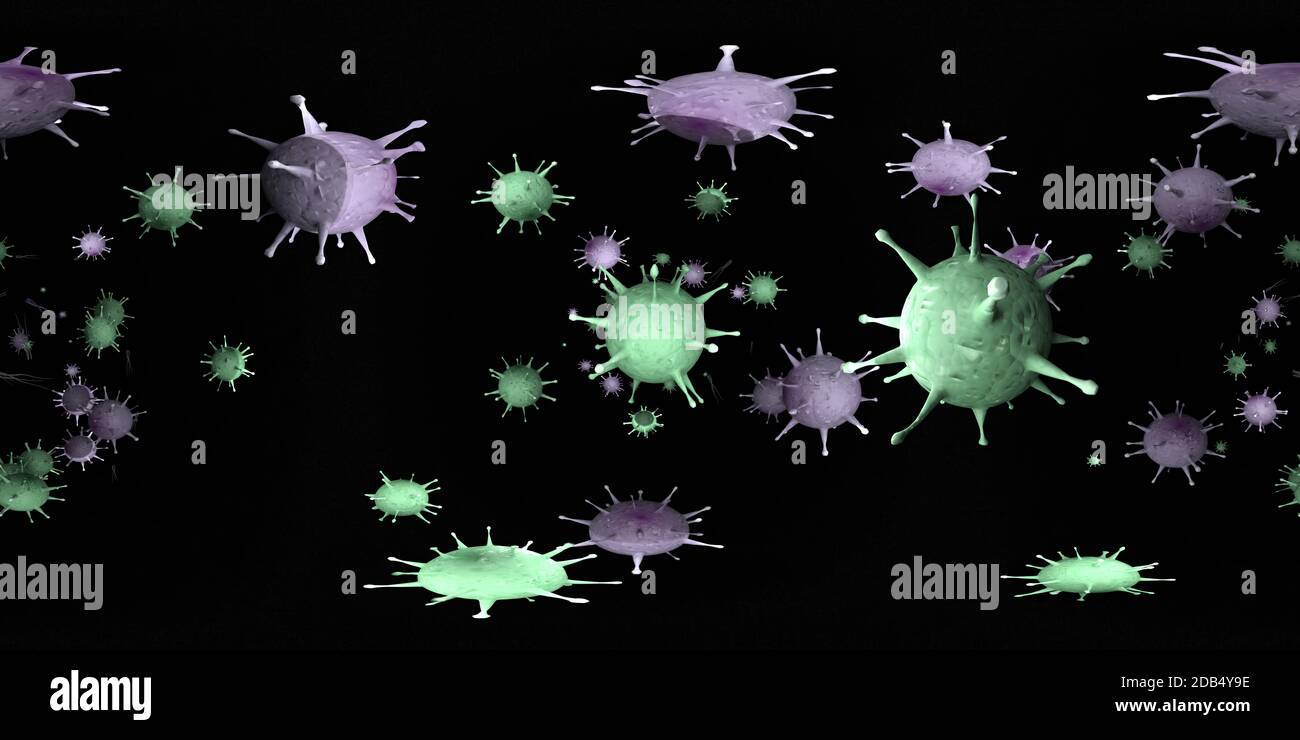 3d rendering Microscope virus- bacteria close up. Equirectangular 360 ...