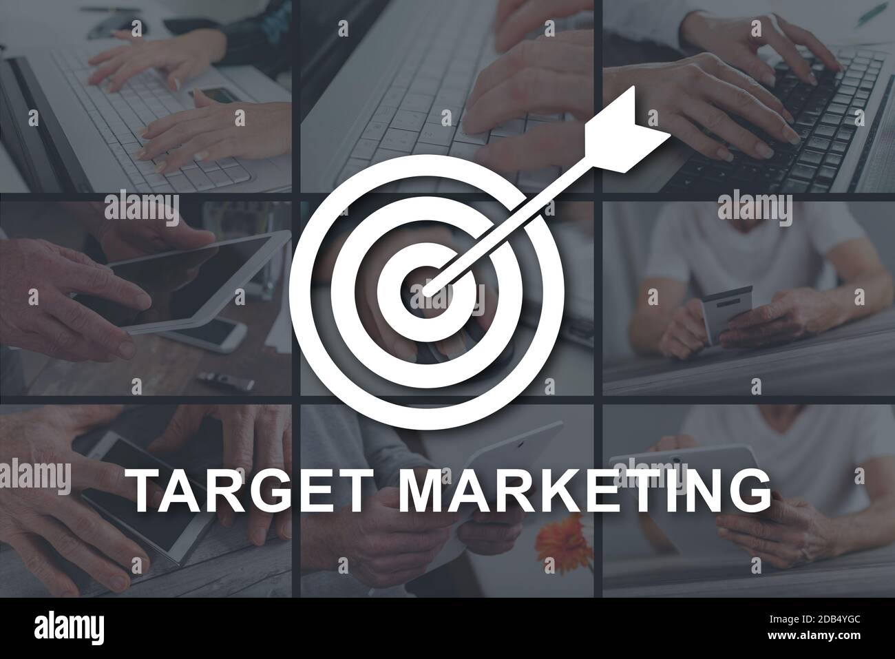 Target marketing concept illustrated by pictures on background Stock ...