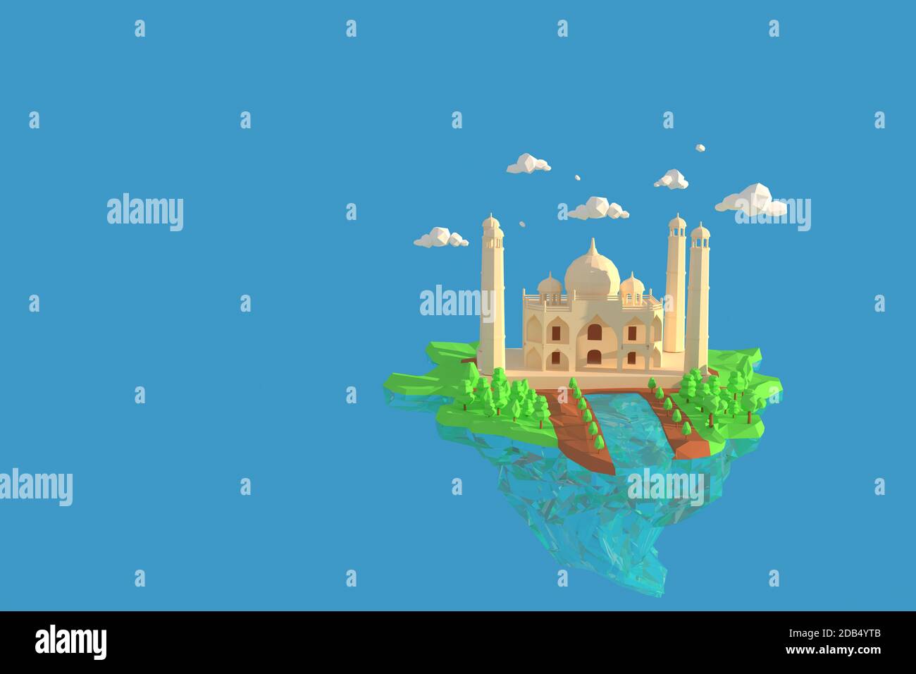 3D illustrator Taj Mahal, Agra, India. 3d rendering low polygon ...