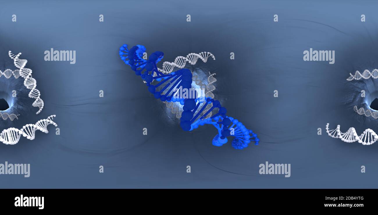 3d illustration of DNA deoxyribonucleic acid structure. Equirectangular ...