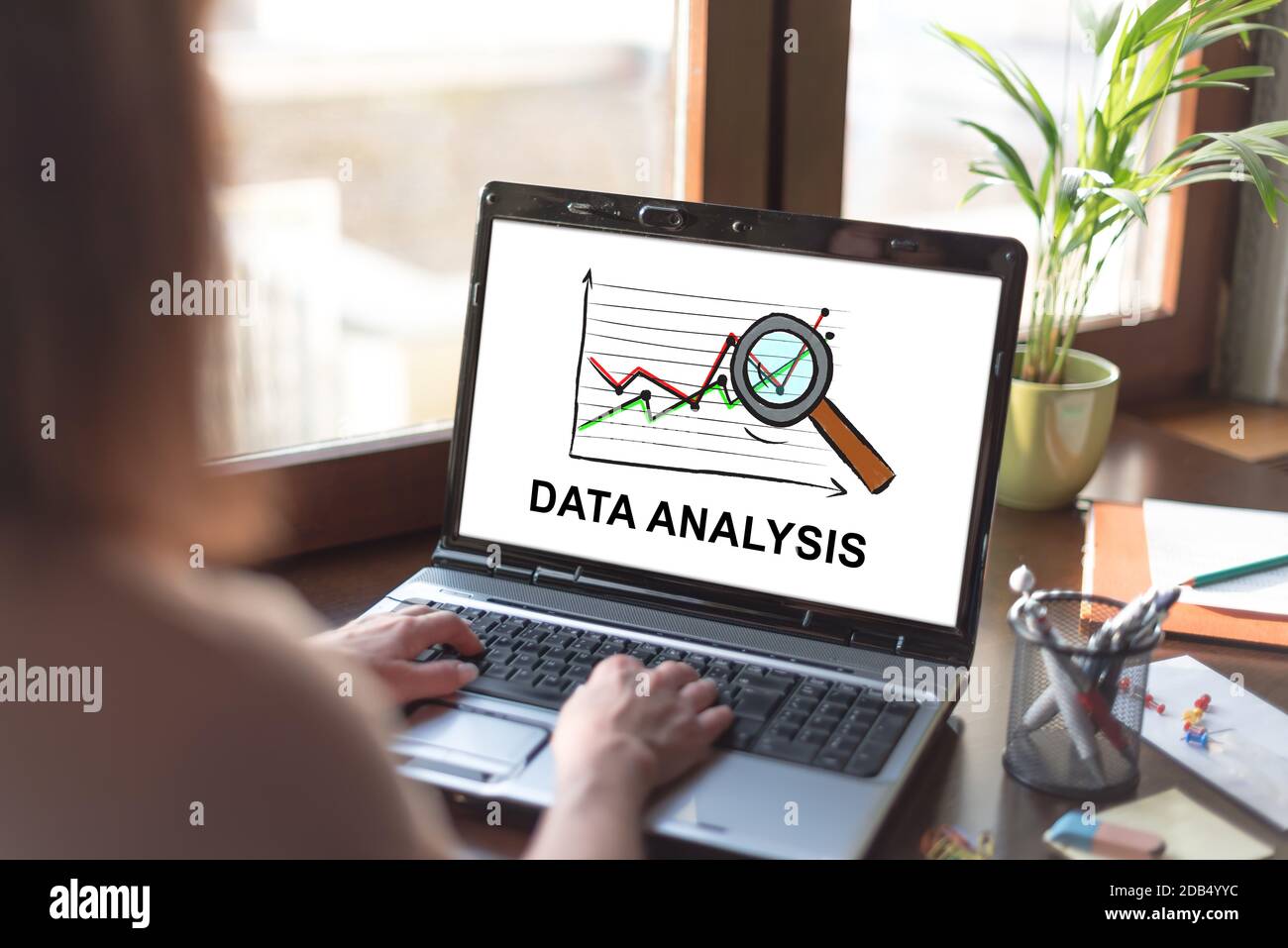 Laptop screen displaying a data analysis concept Stock Photo - Alamy