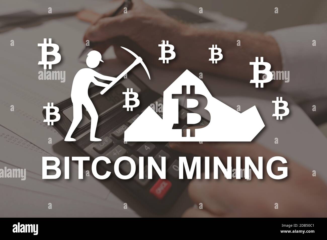 Bitcoin mining concept illustrated by a picture on background Stock ...