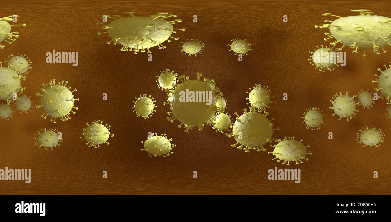 3d rendering Microscope virus- bacteria close up. Equirectangular 360 ...