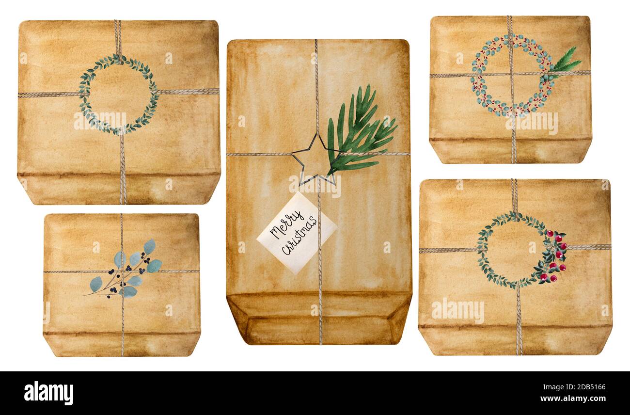 Beautiful drawing of boxes with gifts. Close-up Stock Photo - Alamy