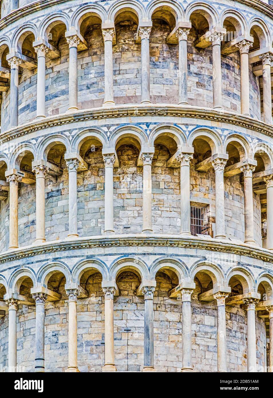 Arches and Columns in Leaning Tower of Pisa with single open window ...