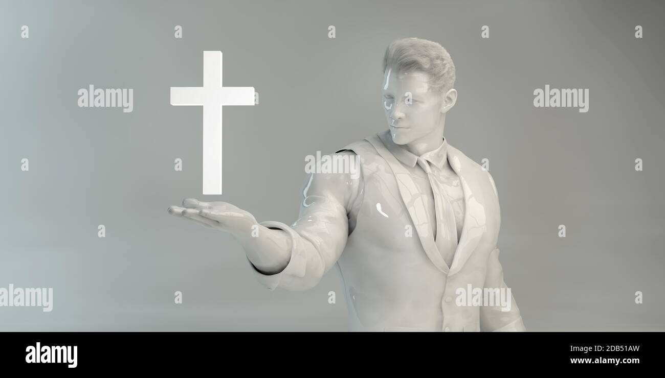 Christianity Religion with Man Looking at Holy Cross Glowing Stock ...