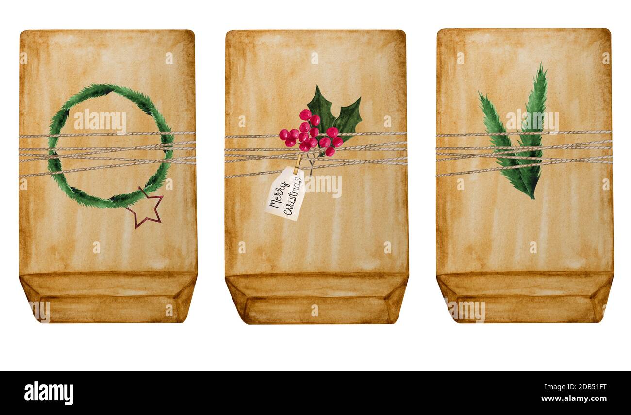 Beautiful drawing of boxes with gifts. Close-up Stock Photo - Alamy