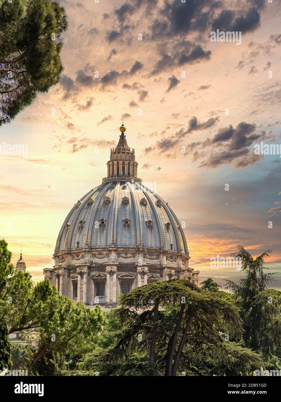 Dome of Saint Peter's Basilica rising from the trees in Vatican city ...