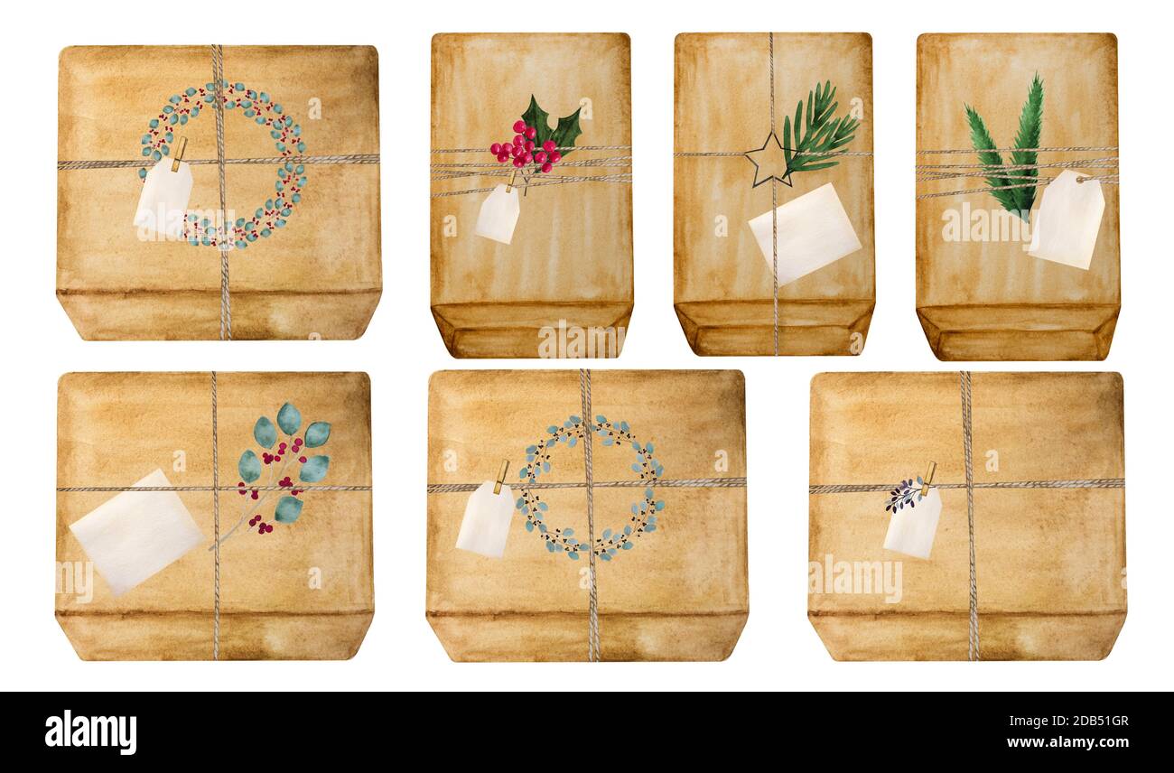 Beautiful drawing of boxes with gifts. Close-up Stock Photo - Alamy