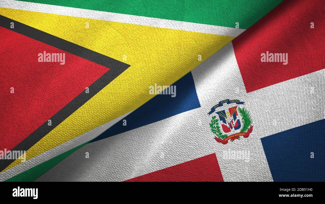 Guyana and Dominican Republic two flags textile cloth, fabric texture ...