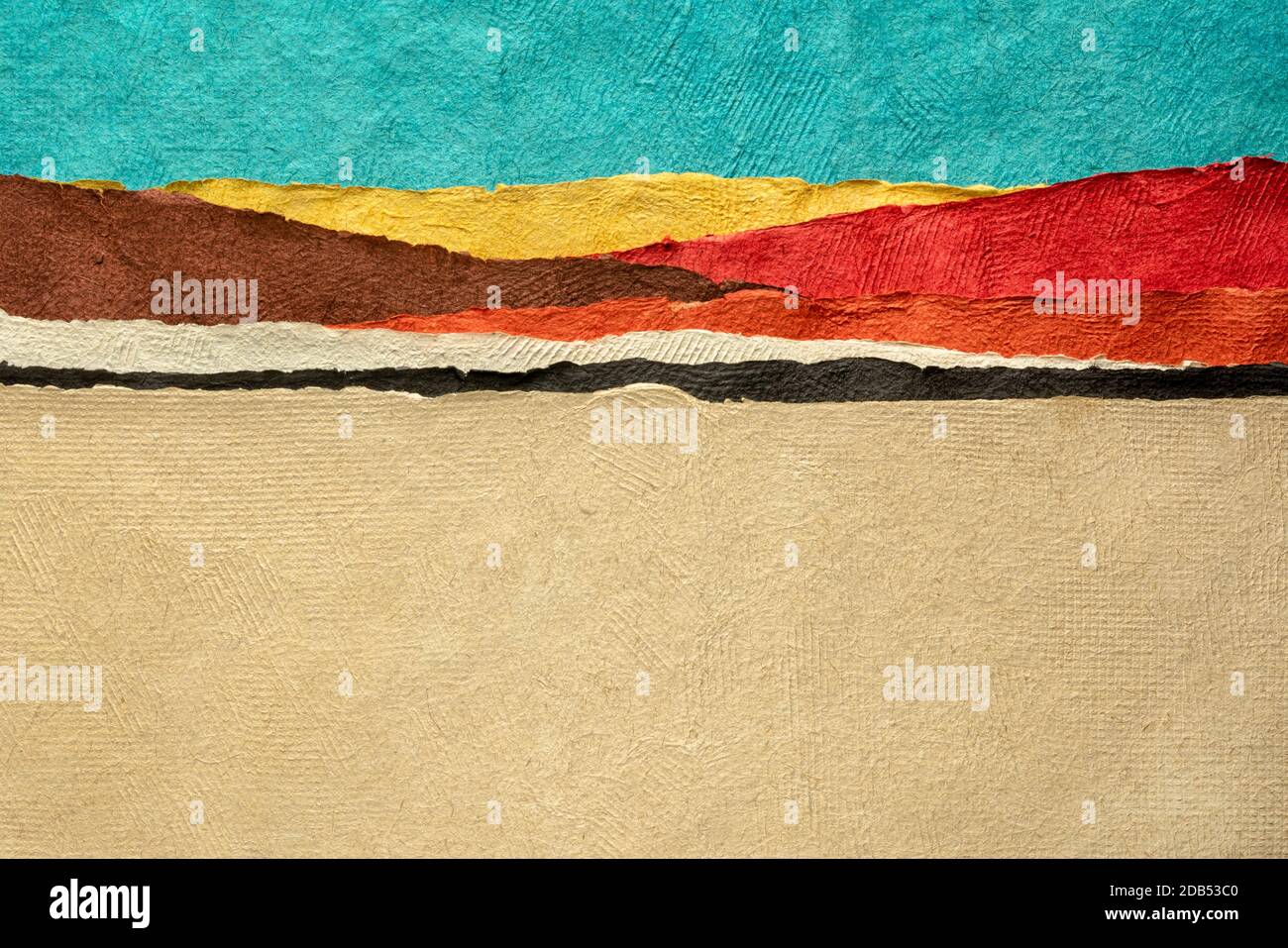 abstract desert landscape created with sheets of textured colorful ...