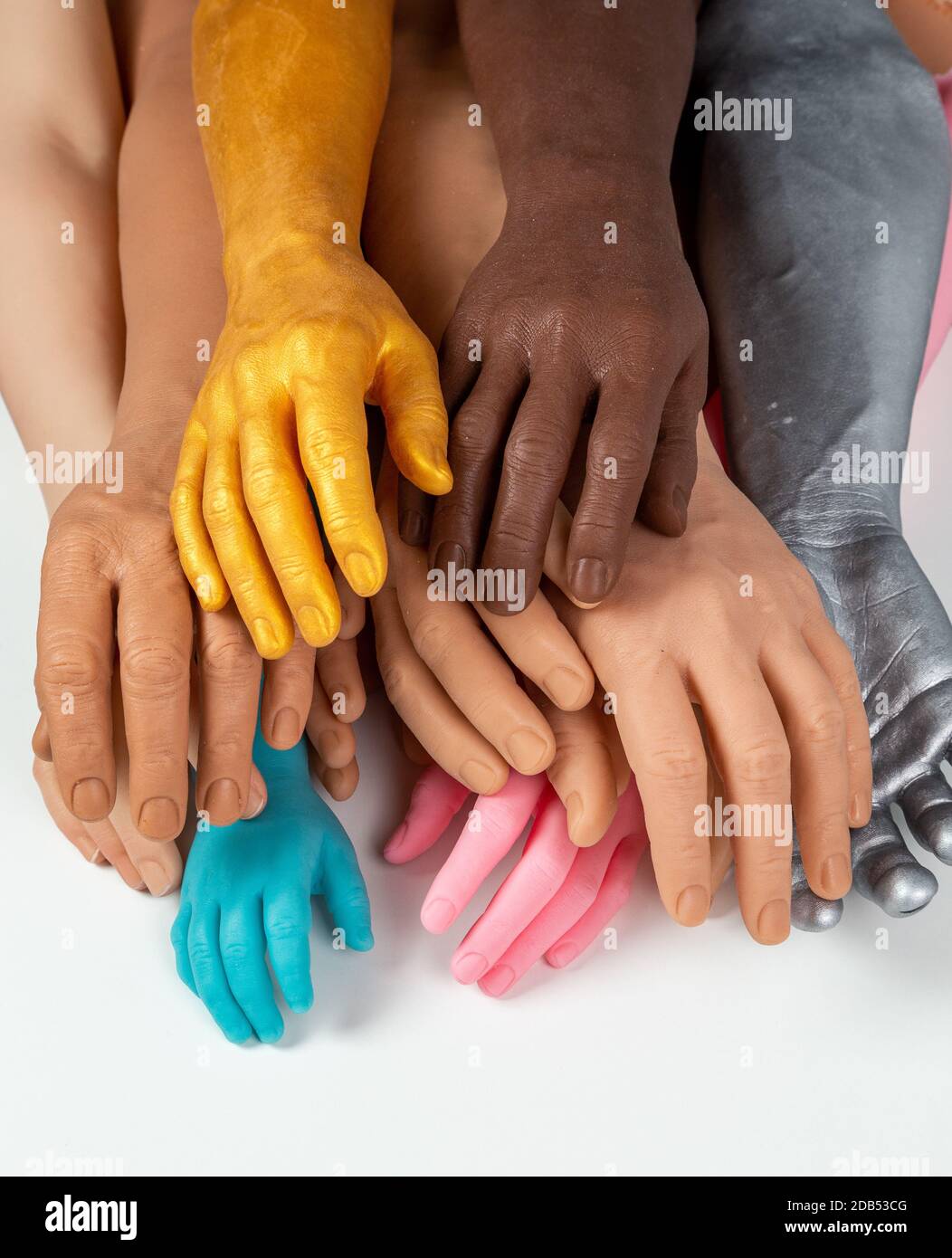 Silicone prosthetic hands of different colors and sizes, medicine briht ...