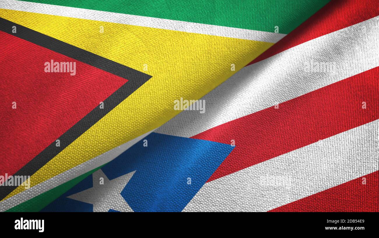 Guyana and Puerto Rico two flags textile cloth, fabric texture Stock ...