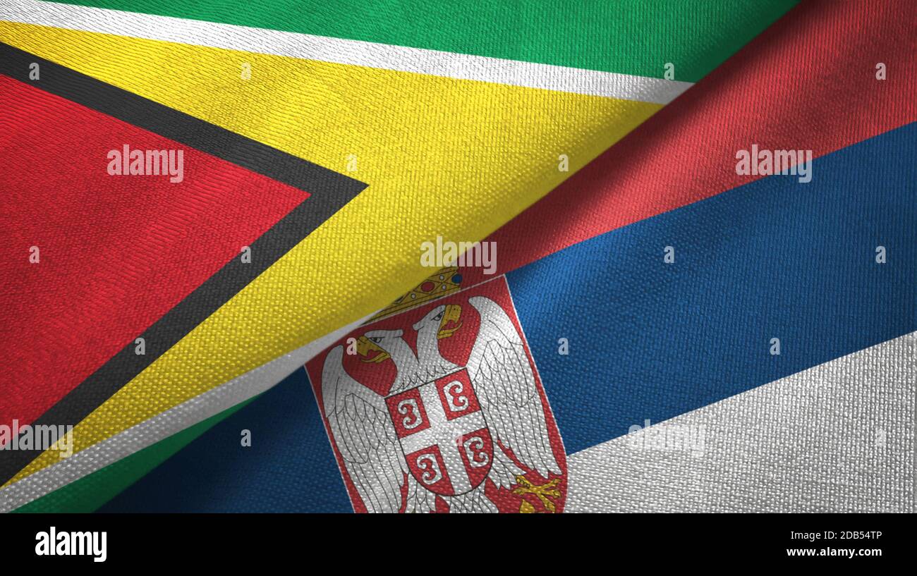 Guyana and Serbia two flags textile cloth, fabric texture Stock Photo ...