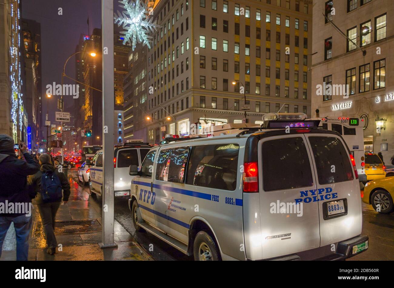 Busy NYC Manhattan Avenue with Traffic Jam. NYPD Police Vehicles ...