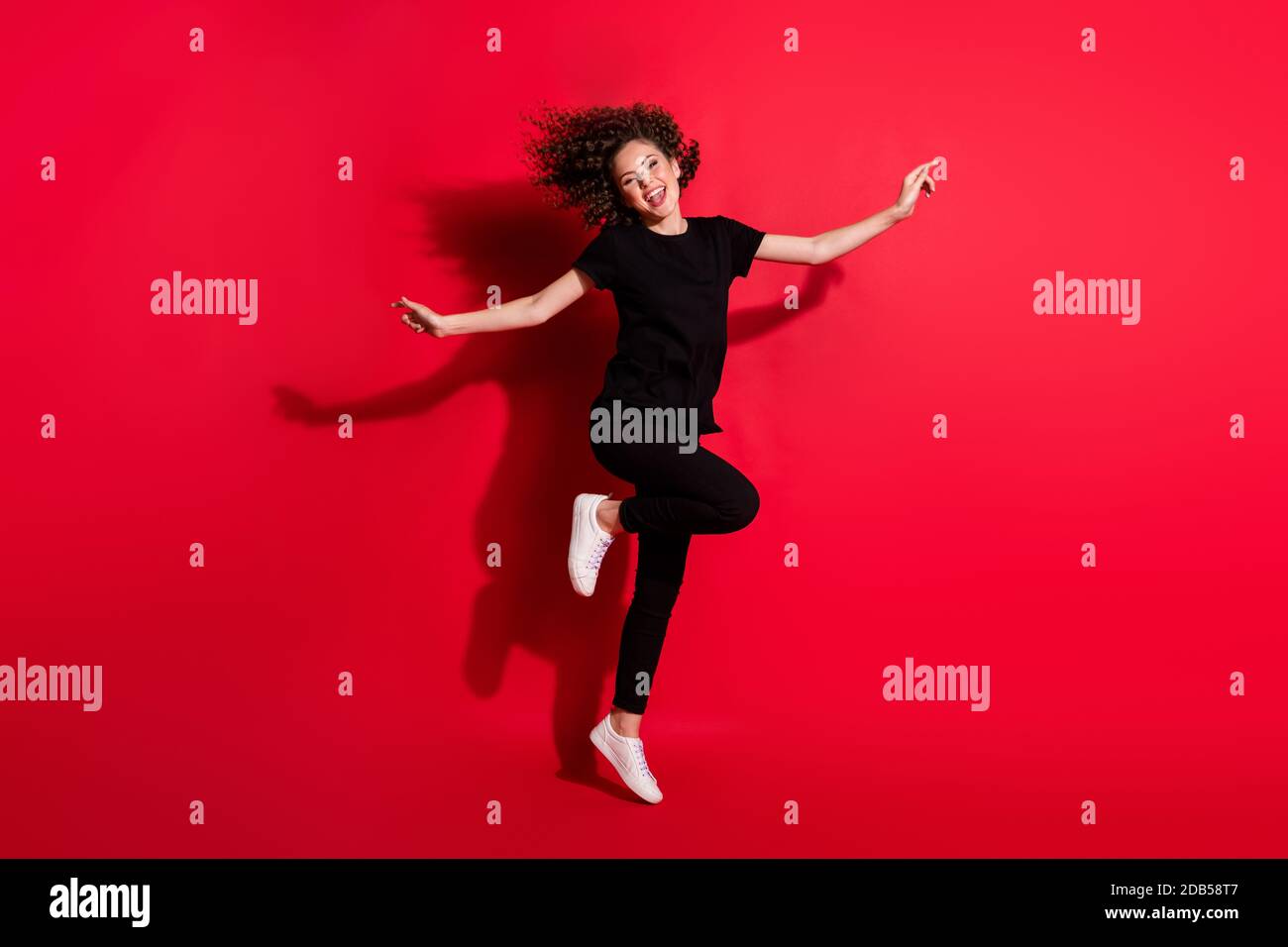 Photo portrait full body view of girl dancing standing on one leg ...