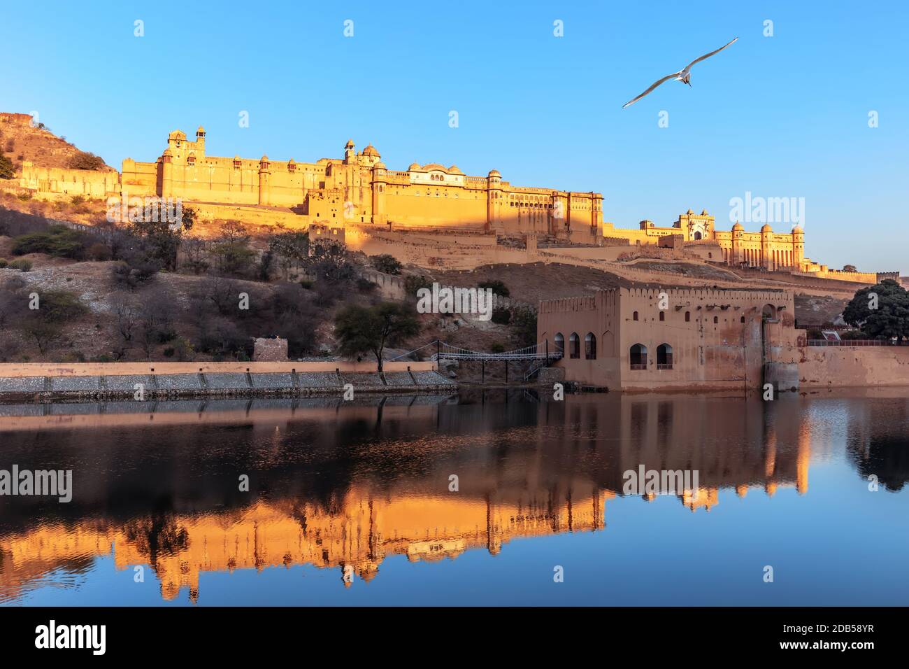 Amber Fort full view from the lake, Jaipur, India Stock Photo - Alamy